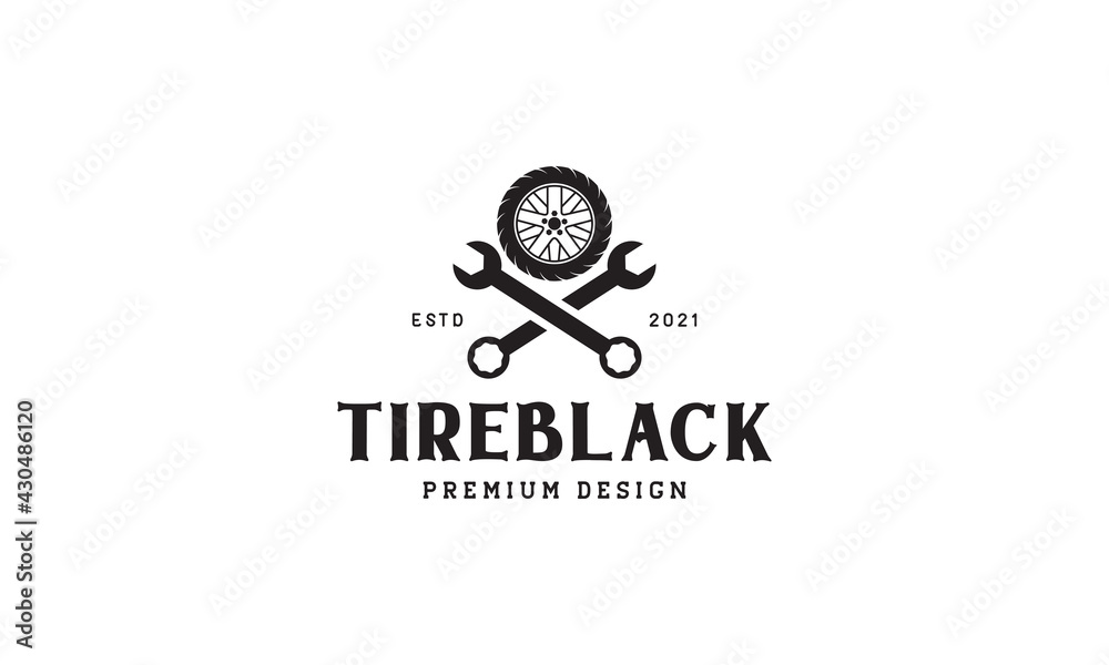 tire wheels with tools vintage logo symbol icon vector graphic design ...