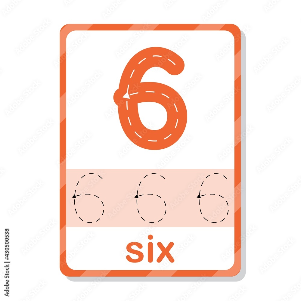 Number six flash card for children, kids. Number numeric flash card ...