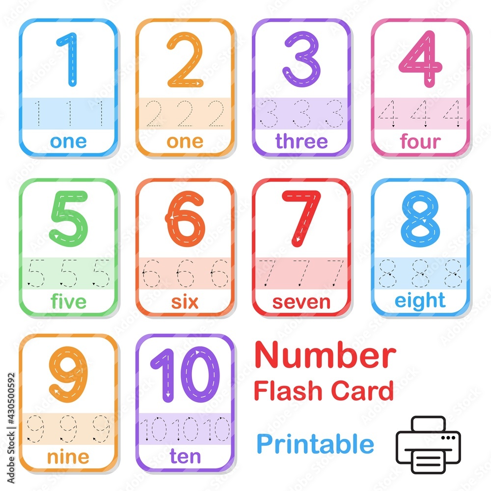 Number flash card for children, kids. Number numeric modern flashcard ...