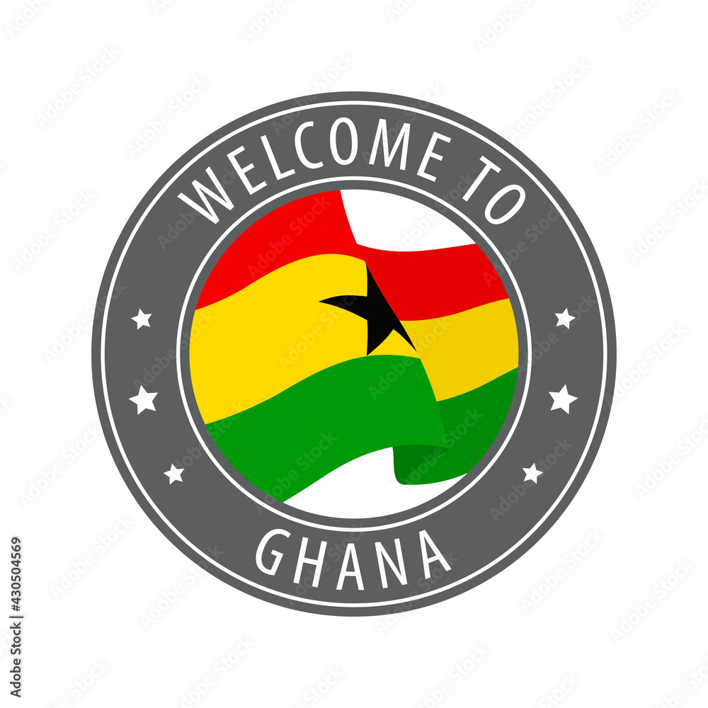 Welcome to Ghana. Gray stamp with a waving country flag. Stock Vector ...