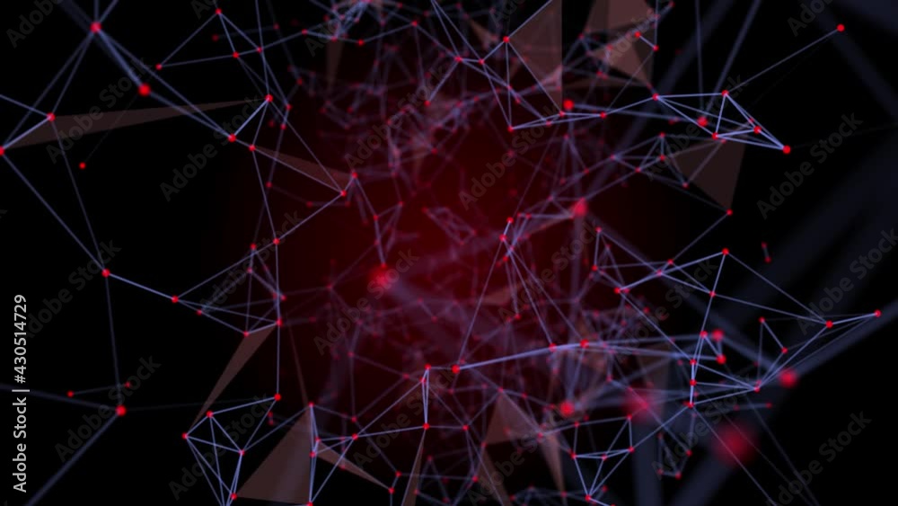 4K digital connection abstract animation dots and lines on red ...