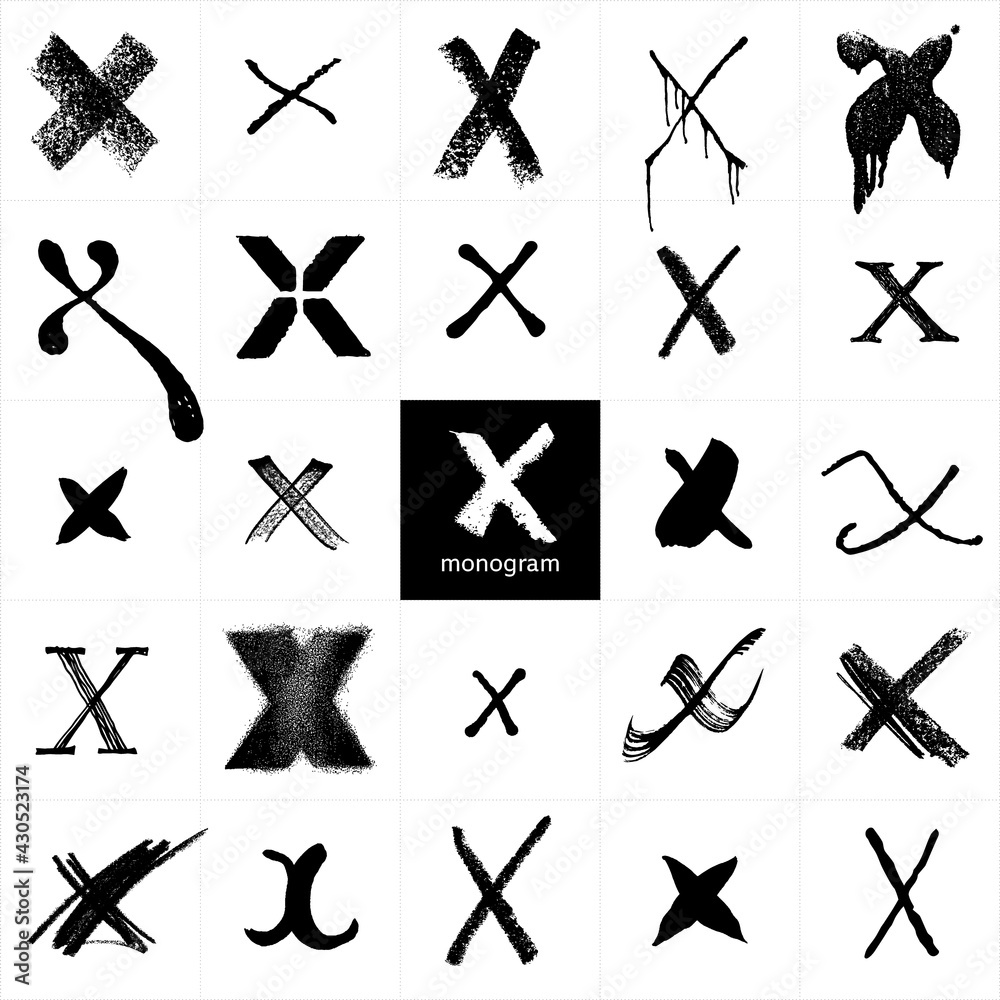 Monogram X. Set of handwritten stylish letters. Pencil and brushwork. Graphic elements for logo ...