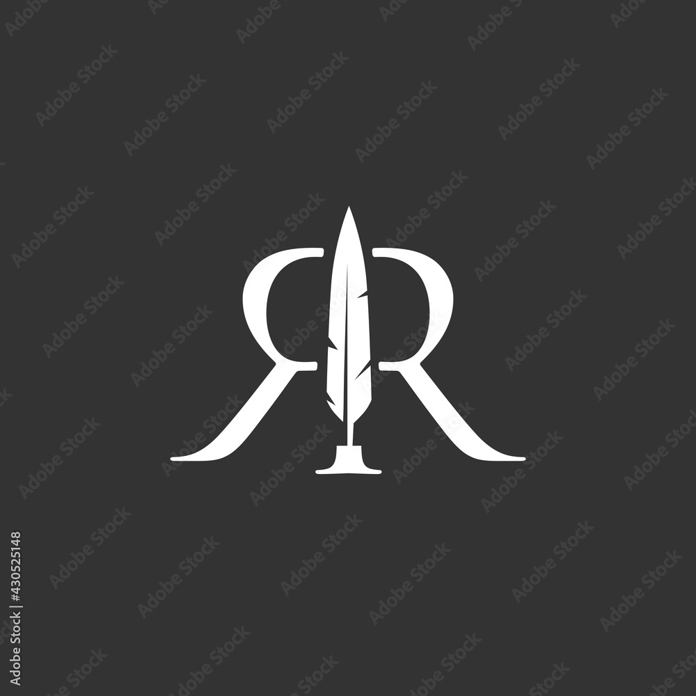 rr letter mark feather pen signature quill double r logo vector icon ...