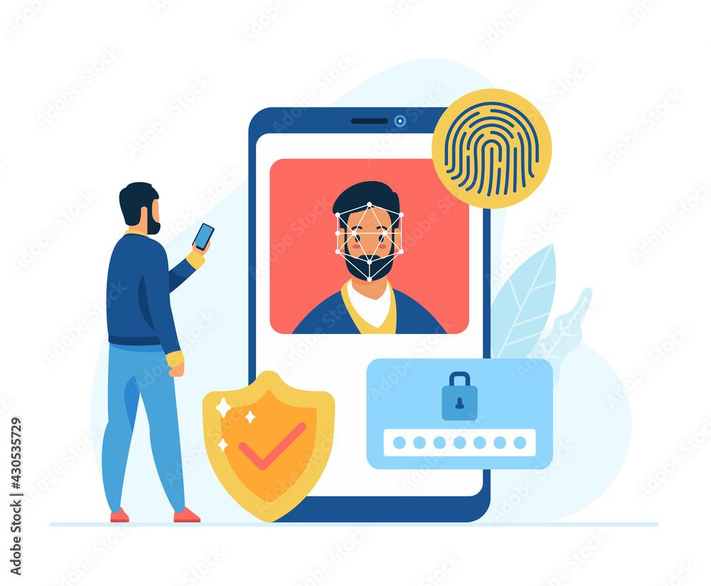 Mobile data protection and security concept flat vector illustration ...