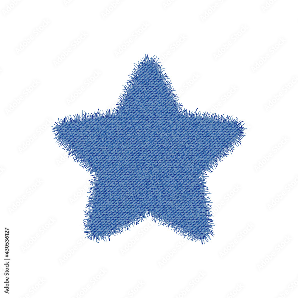 Denim star shape. Torn jean patch. Vector realistic illustration on ...