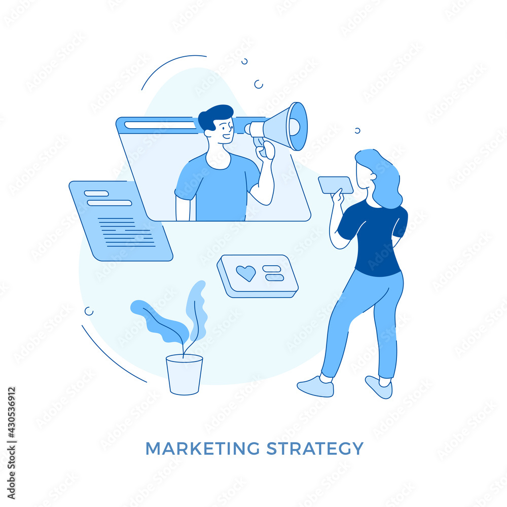 Linear flat Marketing strategy concept vector illustration. Female ...