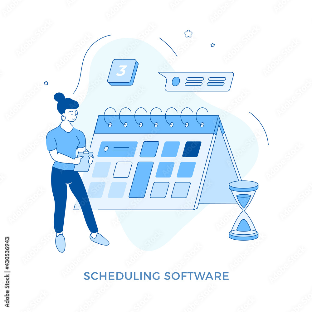 Linear flat Scheduling software concept vector illustration. Female ...