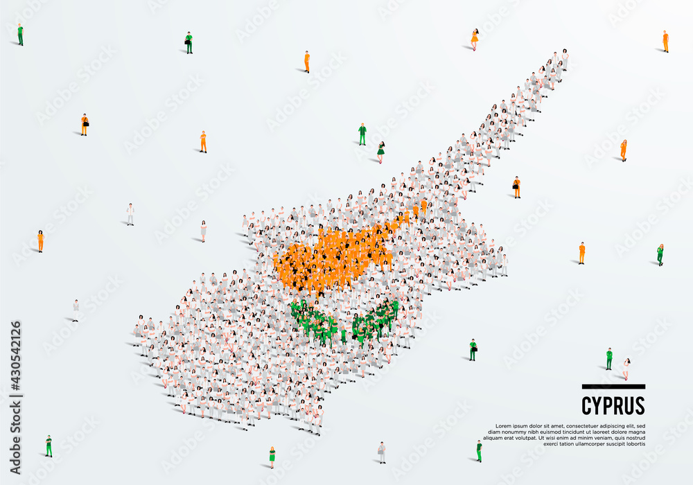 Cyprus Map and Flag. A large group of people in the Cyprus flag color ...