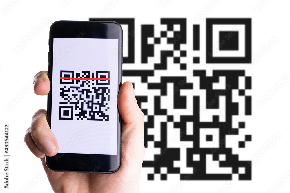 Id qr. Hand holding mobile smartphone screen for online pay, scan ...