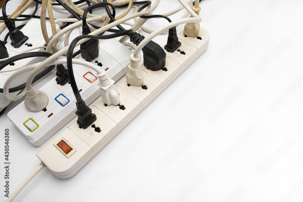 Multiple power socket with connected plugs , Multi plug electrical ...
