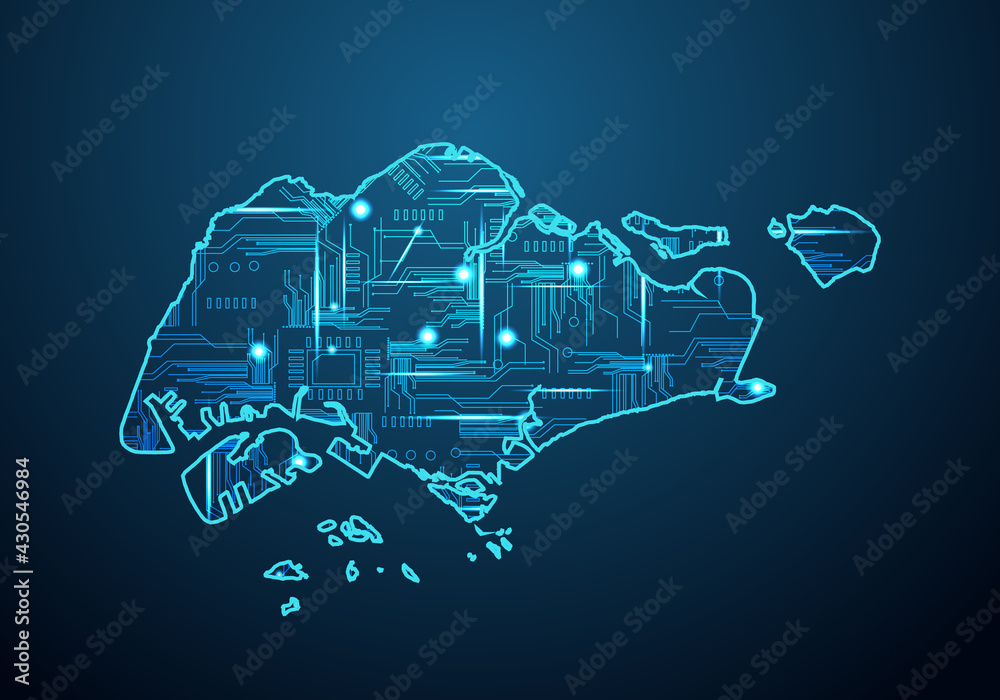 Abstract futuristic map of singapore. Circuit Board Design Electric of ...