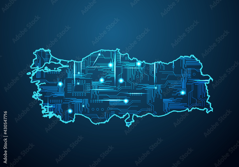 Abstract futuristic map of turkey. Circuit Board Design Electric of the ...