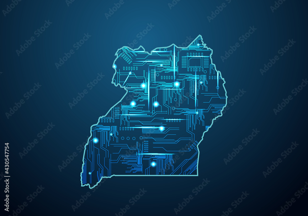 Abstract futuristic map of uganda. Circuit Board Design Electric of the ...