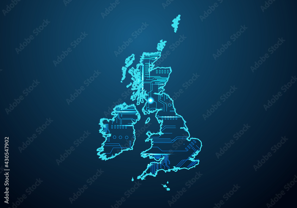 Abstract futuristic map of united Kingdom. Circuit Board Design ...