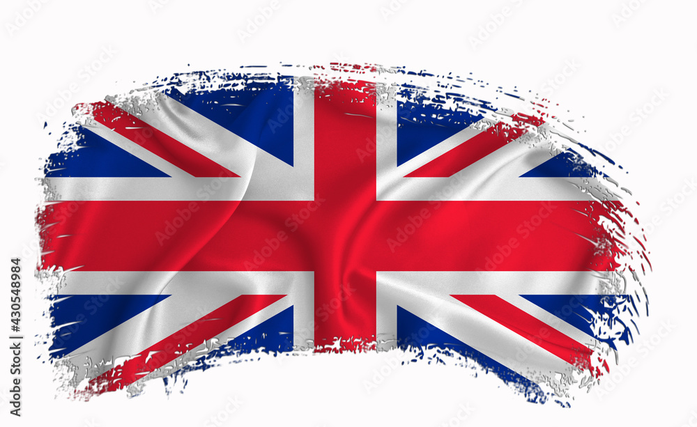 Great Britain flag, brush stroke, typography, lettering, logo, label ...