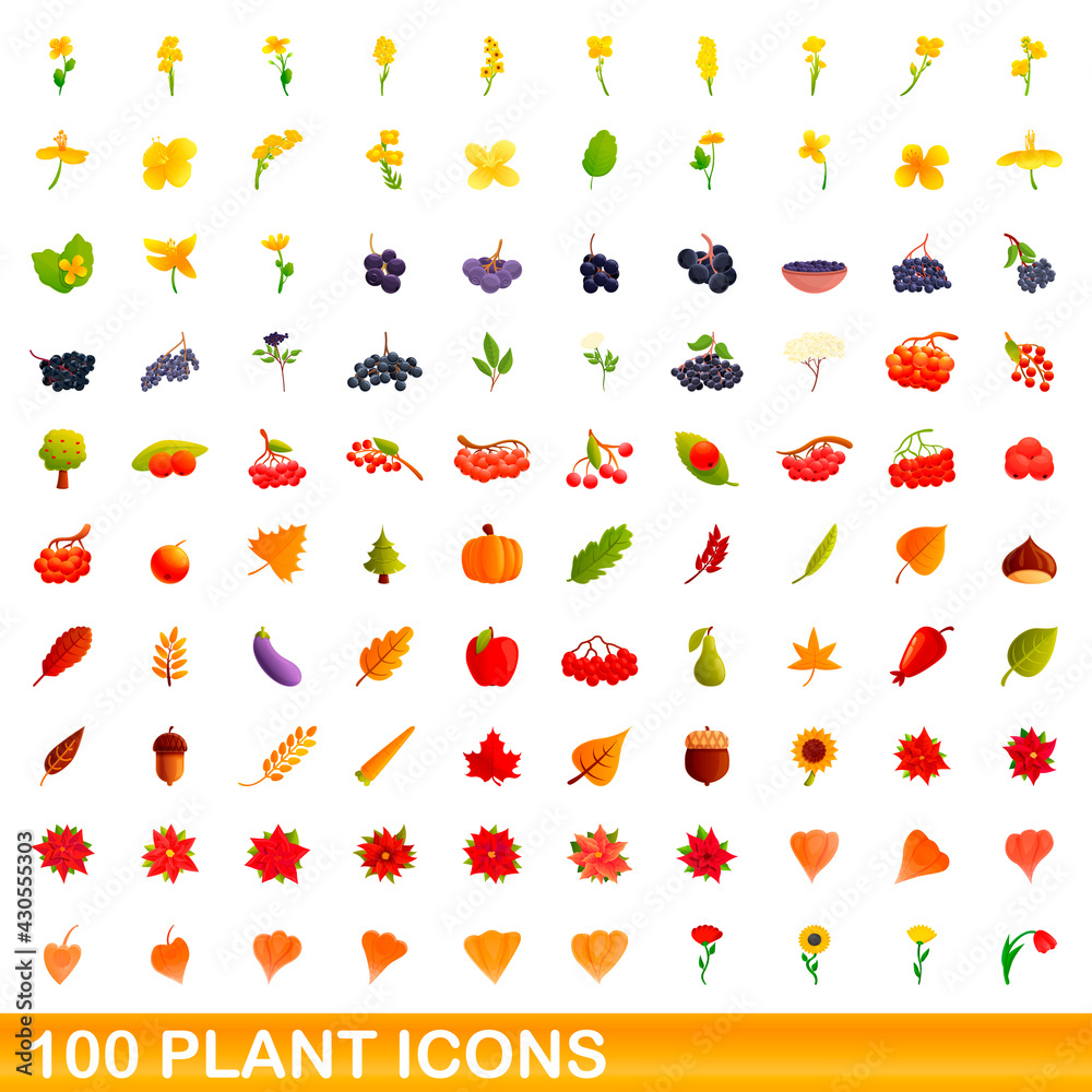 100 plant icons set. Cartoon illustration of 100 plant icons vector set ...