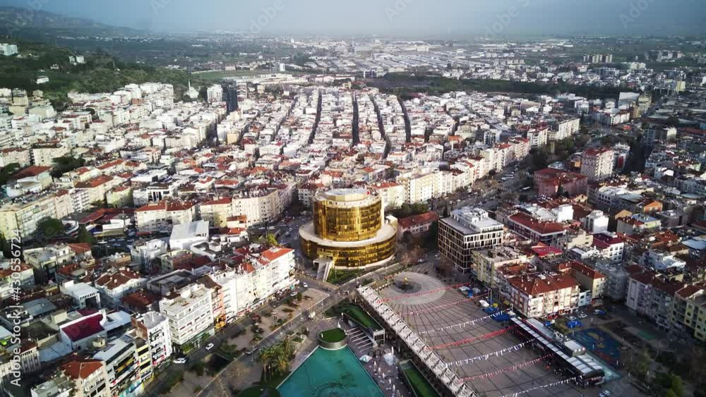 Aerial photograph of the capital of Aydin province - Aydin city from high point of drone fly in ...