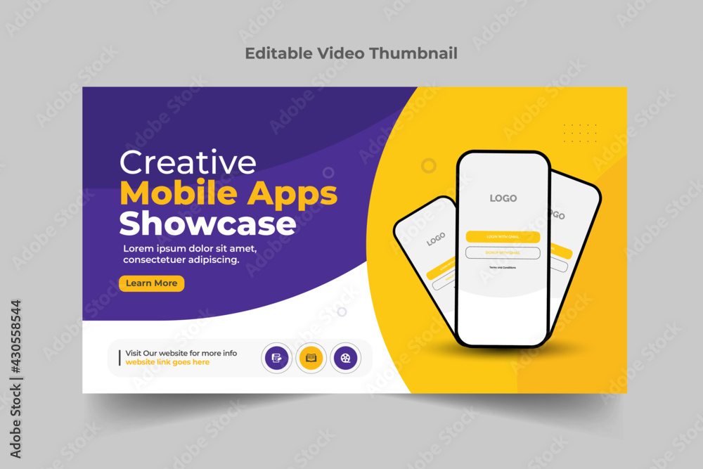 Editable mobile apps showcase thumbnail design for any videos.social ...