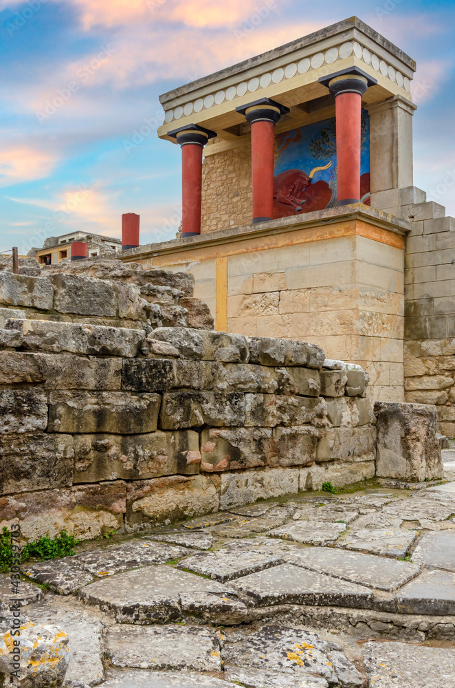 Knossos Palace, Crete, Greec. The north entrance of the minoan palace ...