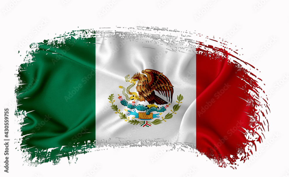 Mexico flag, brush stroke, typography, lettering, logo, label, banner ...