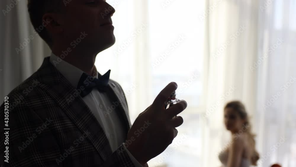 Groom splits the perfume or deodorant on hisself near bride . Wedding ...