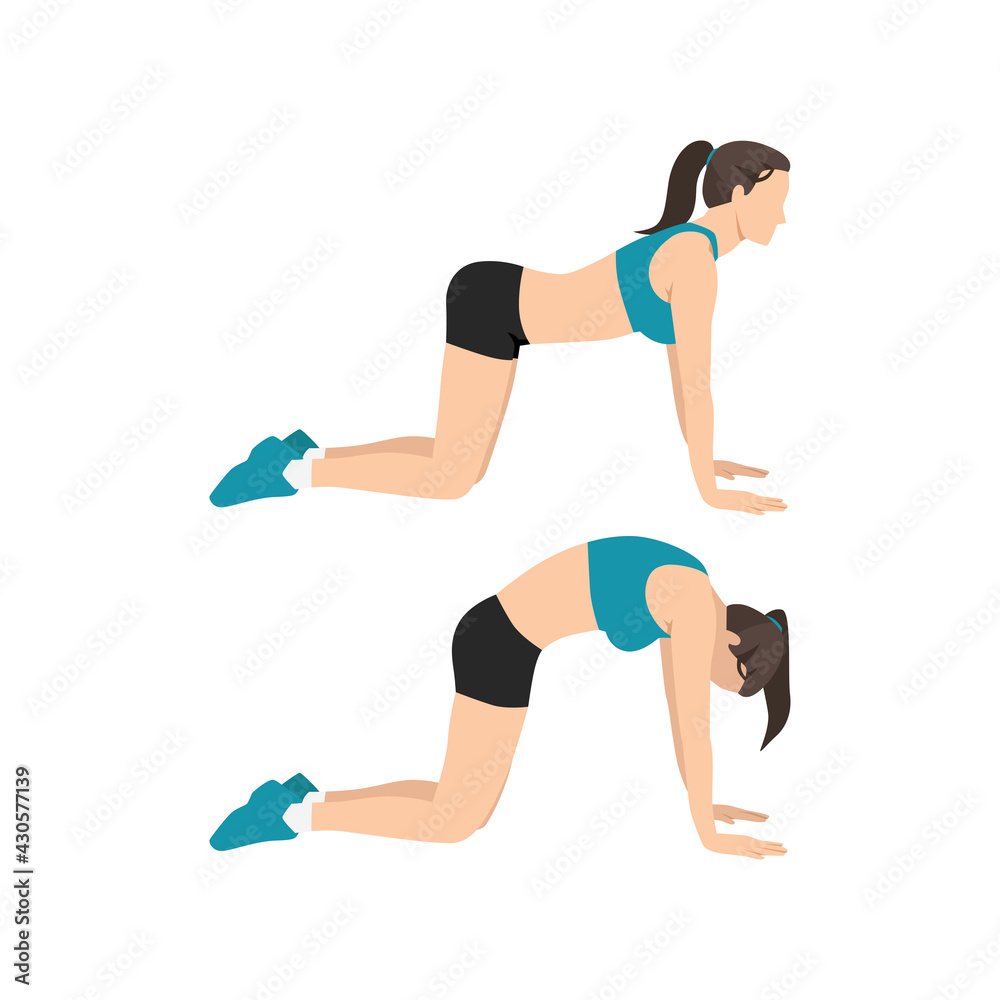 Woman doing cat back. backward camel stretch exercise flat vector ...