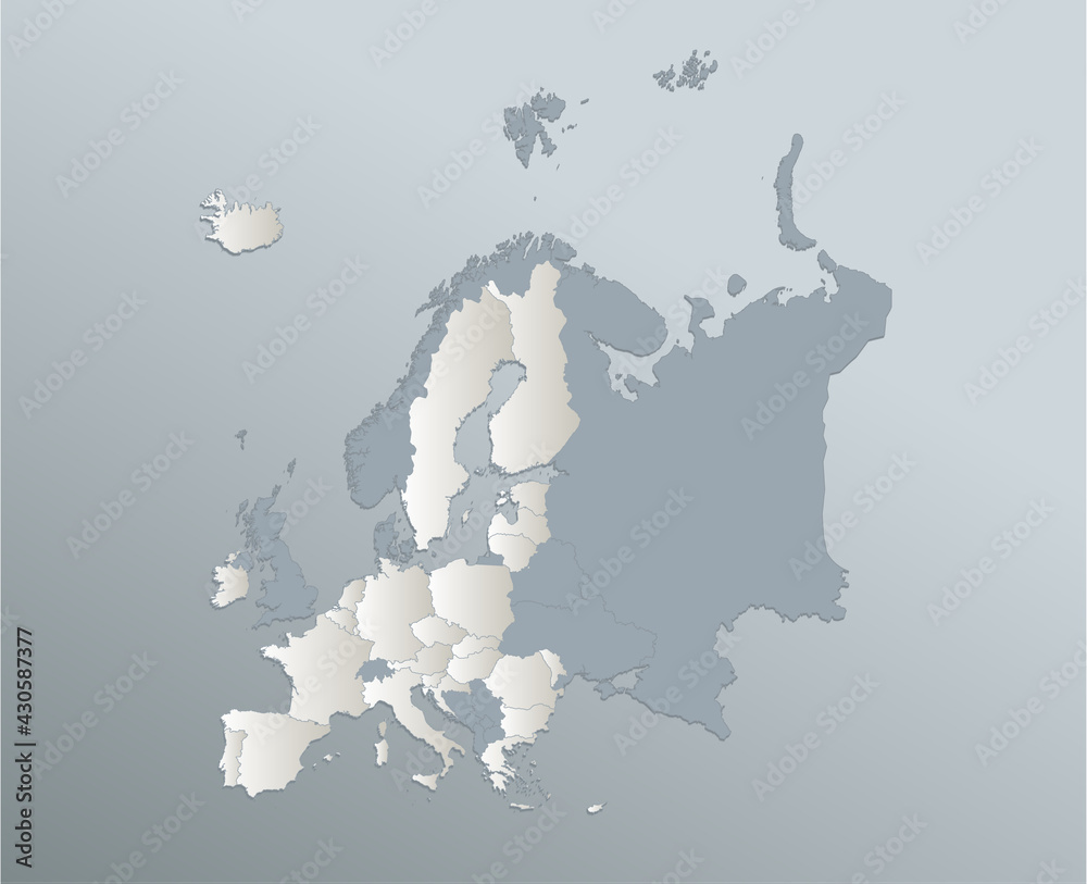 European Union map, Europe states, blue white card paper 3D blank Stock ...