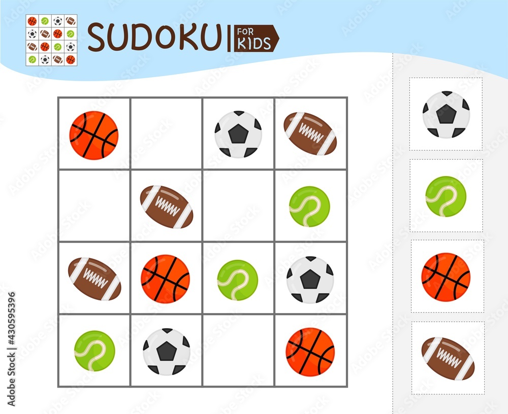 Sudoku game for children with pictures. Kids activity sheet. Stock ...