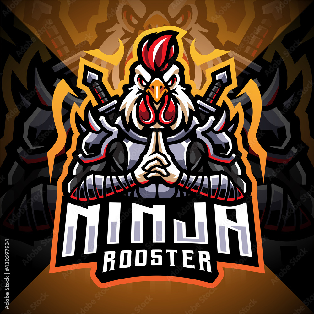 Ninja rooster esport mascot logo design Stock Vector | Adobe Stock