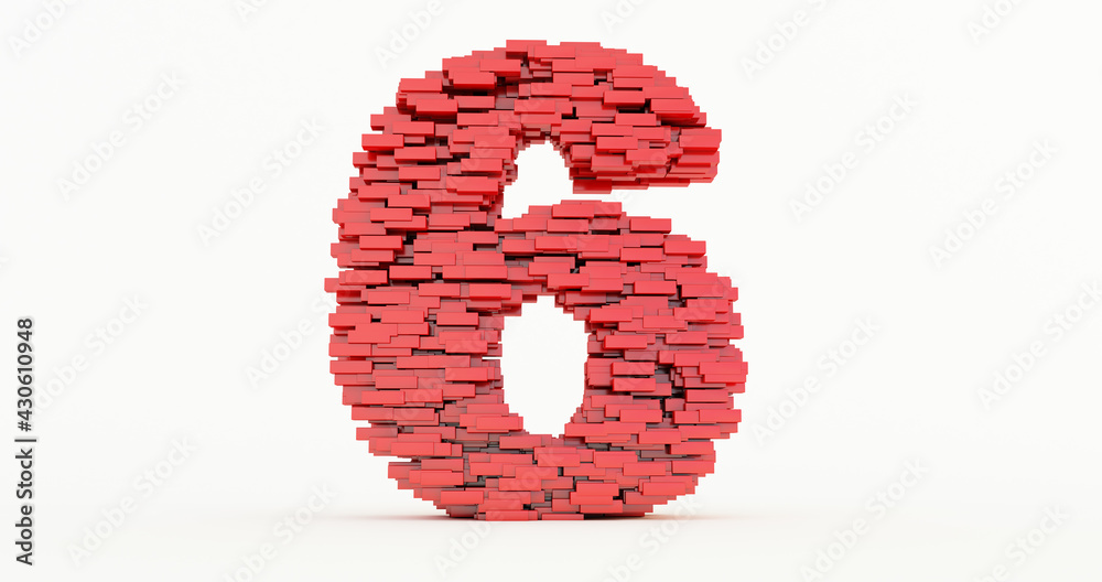 concept of bricks that build up to form the 6 six,.red number six on ...