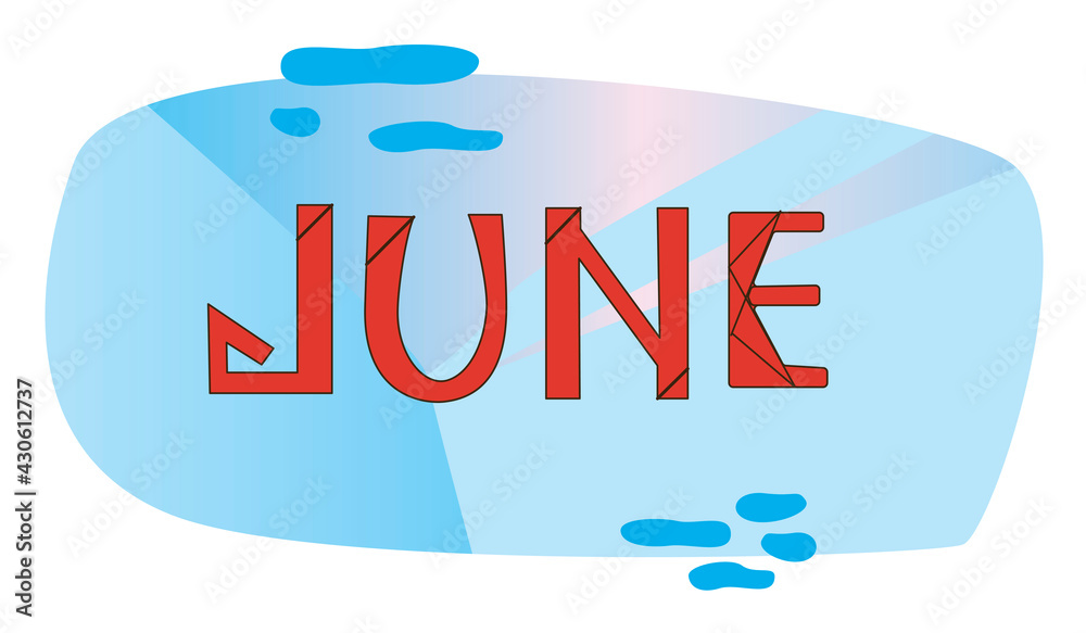 Month of June as template, doodle vector stock illustration with red ...