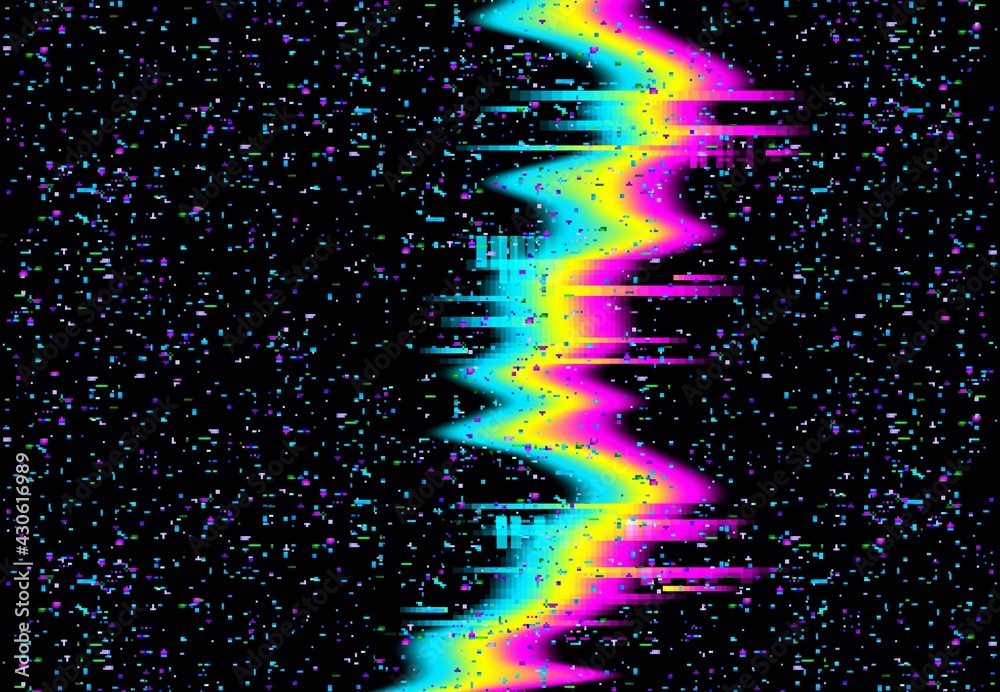 Glitch noise on TV screen, pixel digital or VHS effect, vector, static ...