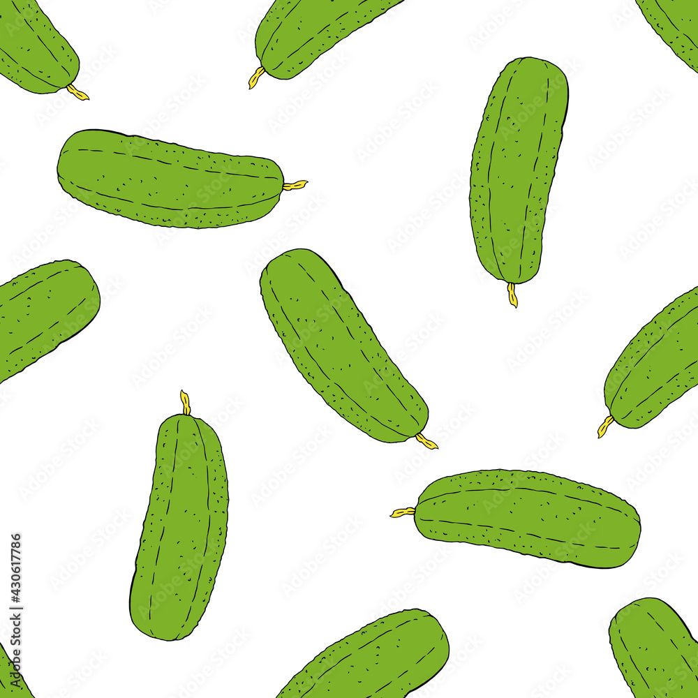 Vector pattern of green cucumber. Seamless pattern of painted cucumber ...