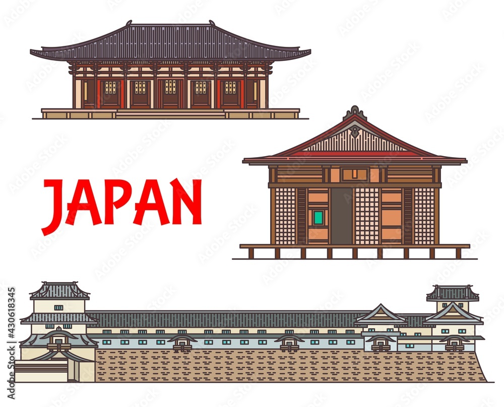 Japan and Japanese travel landmarks, temple buildings and Shinto Buddha ...