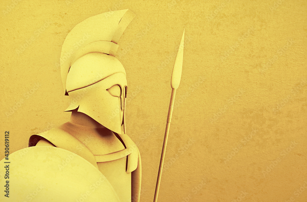 Spartan ancient warrior minimal 3D render style template with a stone ...