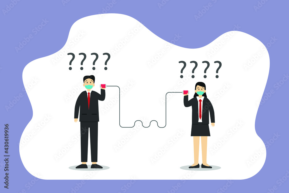 Confusion vector concept: Businessman and woman communicating while ...