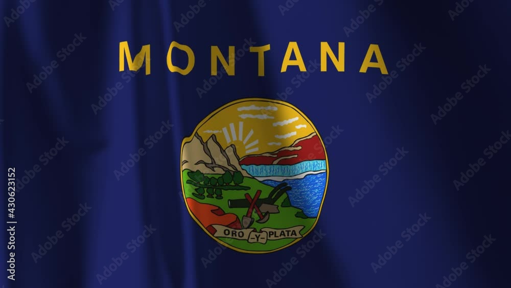 Flag of the Montana State waving in the wind. Background. A series of ...