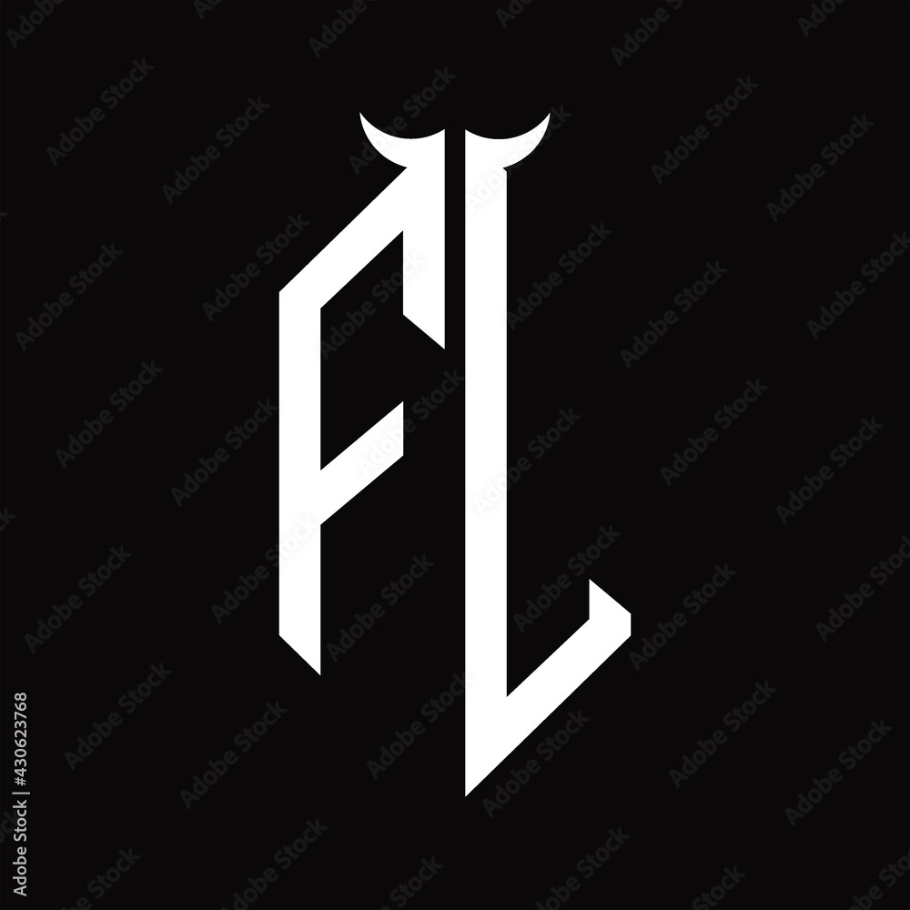 FL Logo monogram with horn shape isolated black and white design ...
