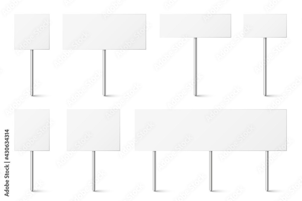 Blank board with place for text, protest signs set isolated on white ...