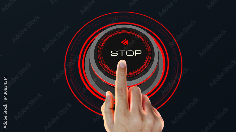 Foto de Start Stop Button Concept with finger touch button changing ...