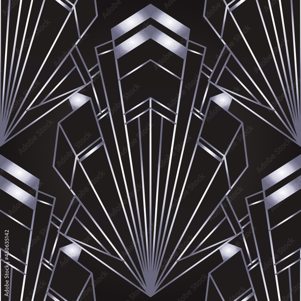 Art deco style geometric seamless pattern in black and silver. Vector ...