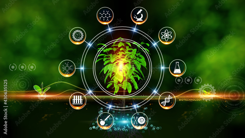 Biotechnology Concept Green environment with Center and spoke Concept ...