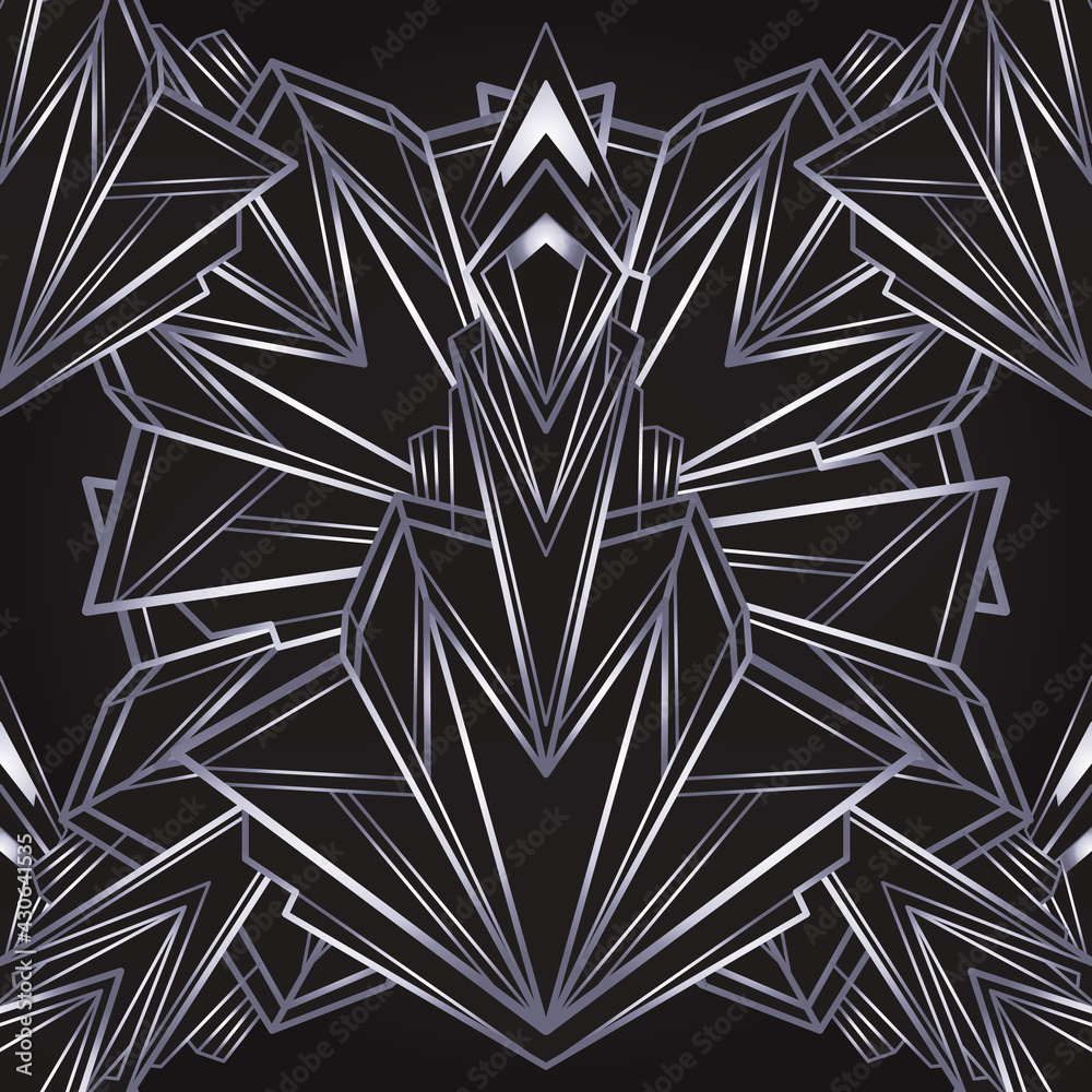 Art deco style geometric seamless pattern in black and silver. Vector ...