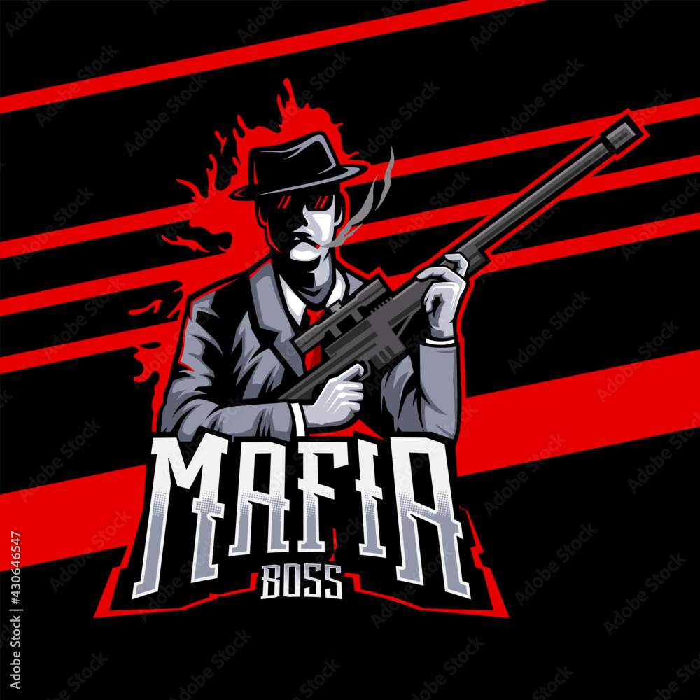 Mafia Boss Sniper esports logo design. illustration of mafia sniper ...