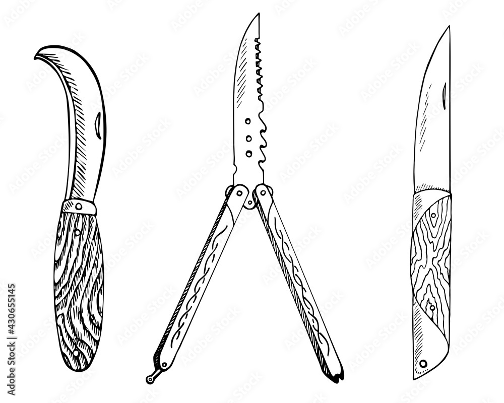 Garden knife with semicircular blade and wooden handle, Balisong (fan ...