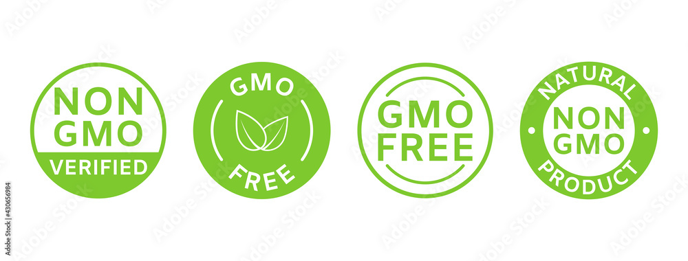 Non GMO labels. GMO free icons. Organic and natural cosmetic. Eco ...