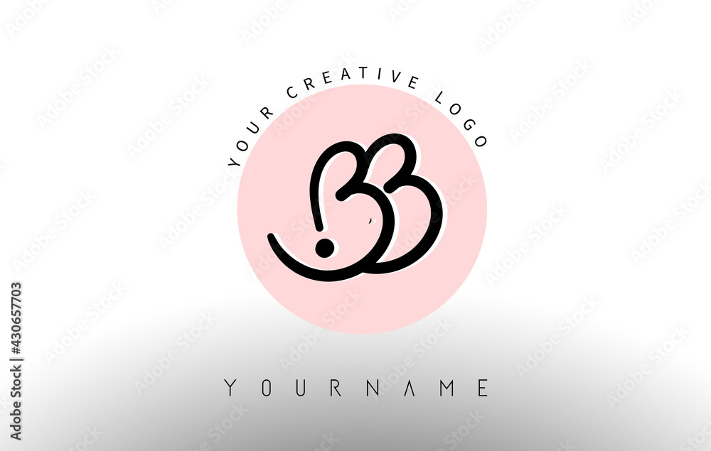 Handwritten Letters BB B b Logo with rounded lettering and pink circle ...