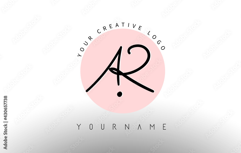 Handwritten Letters AR a r Logo with rounded lettering and pink circle ...
