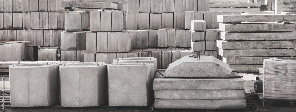 Storage of concrete blocks in a warehouse. Concrete structures at the ...