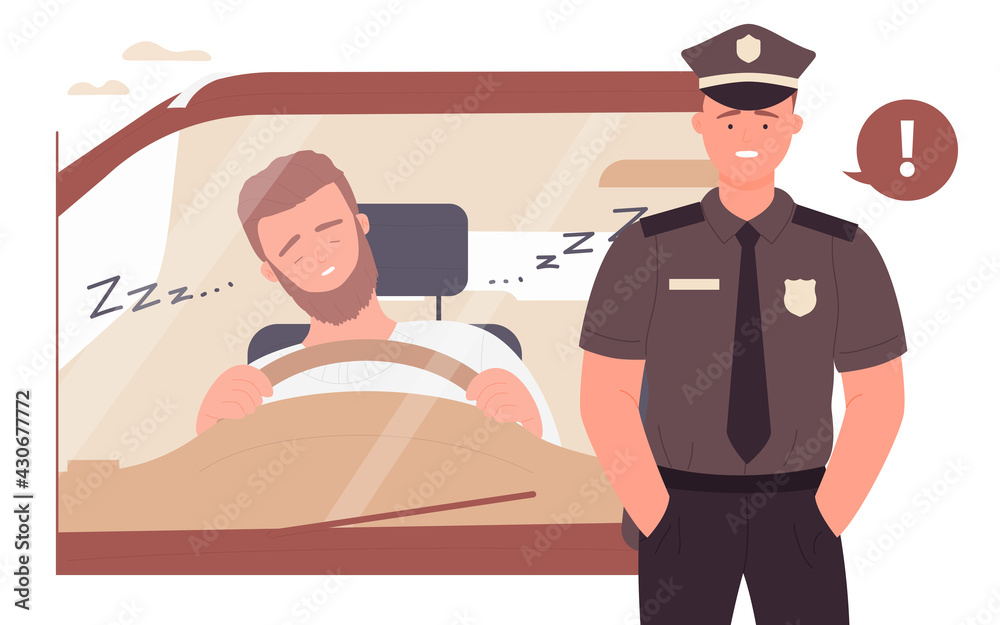 Danger of sleeping while driving car automobile vector illustration ...